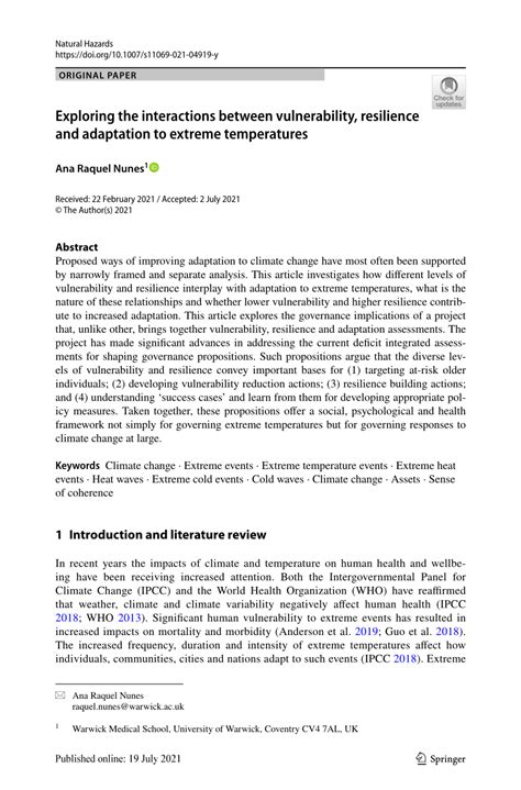 Pdf Exploring The Interactions Between Vulnerability Resilience And Adaptation To Extreme