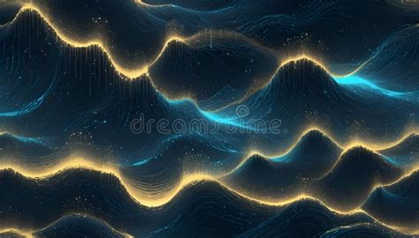 Abstract Digital Waves Of Blue And Gold Flowing And Undulating Creating A Sense Of Movement