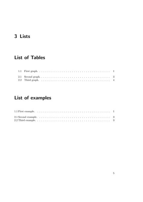 table of contents formatting list of something in accordance to