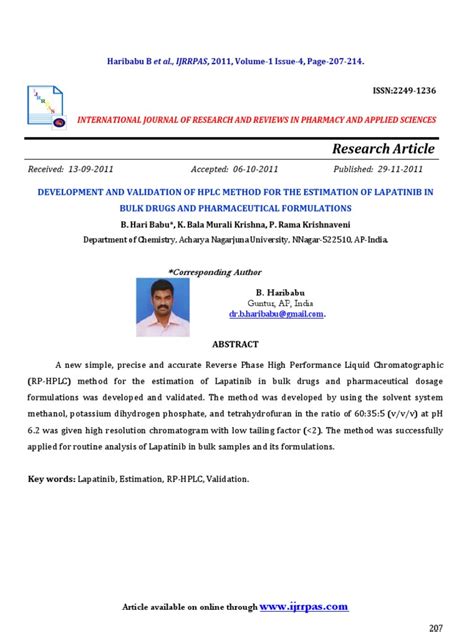 Development And Validation Of Hplc Method For The Estimation Of Lapatinib In Bulk Drugs And