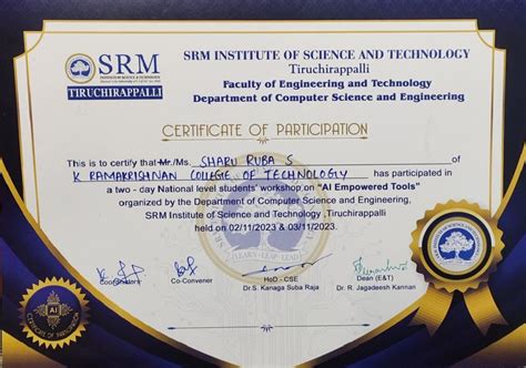 Ai Artificialintelligence Srmist Workshop Techskills… Sharu Ruba S
