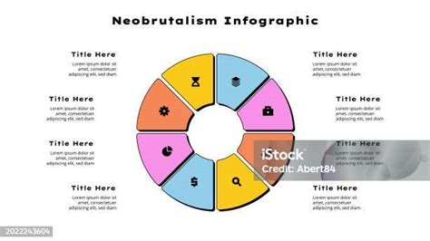 8개 부문으로 나뉜 순환 네오브루탈리즘 다이어그램 서클 인포그래픽 디자인 템플릿 8에 대한 스톡 벡터 아트 및 기타 이미지 8 Brutalism 개념 Istock