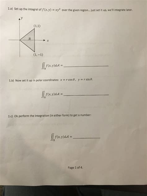 solved 1 a set up the integral of f x y xy2 over the