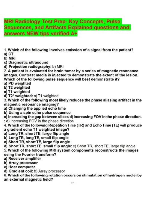 Mri Radiology Test Prep Key Concepts Pulse Sequences And Artifacts Explained Questions And