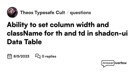 Ability To Set Column Width And `classname` For And In Shadcn Ui Data Table Theos Typesafe Cult