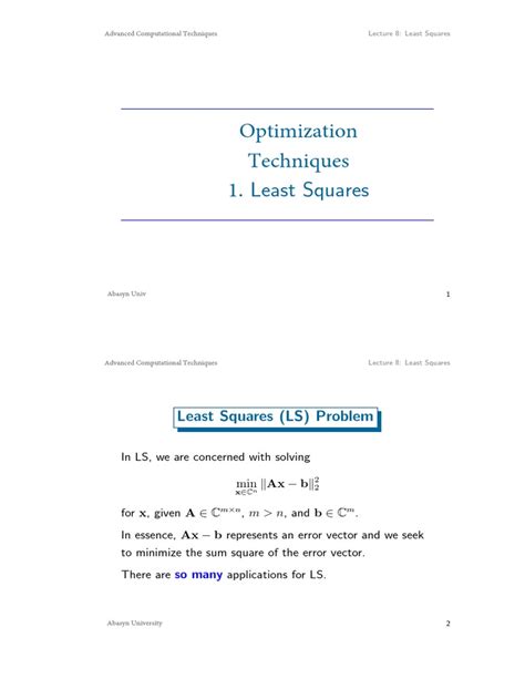 Optimization Techniques 1 Least Squares Pdf Least Squares