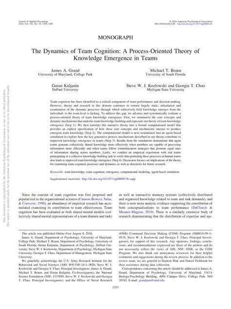 The Dynamics Of Team Cognition A Process Oriented Theory Of Monograph The Dynamics Of Team