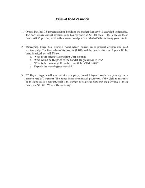 Bond Valuation Problems Calculate Price Yield