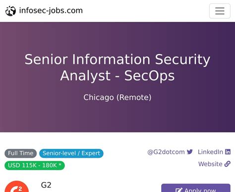 [hiring] Senior Information Security Analyst Secops Remote R Infosec Jobs