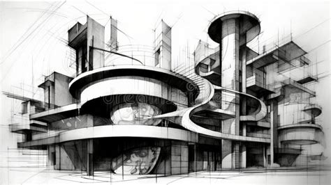 Abstract Black And White Architectural Design Generative Ai Stock Illustration Illustration