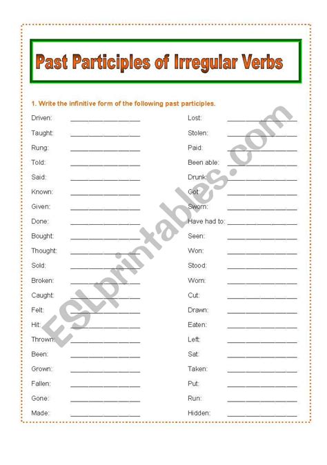 Irregular Verbs Past Participle Forms Esl Worksheet By Cbarghini