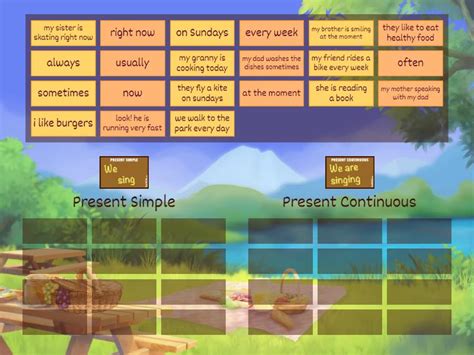 Present Simple Vs Present Continuous Adverbs Of Time Group Sort