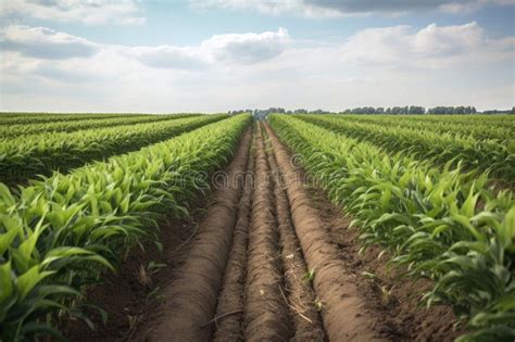 Row Of Genetically Modified Crops Growing In Field Stock Illustration Illustration Of