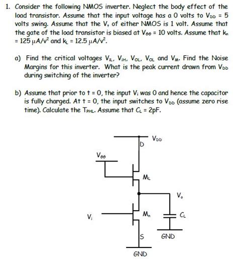 Solved 1 Consider The Following NMOS Inverter Neglect The Chegg Com