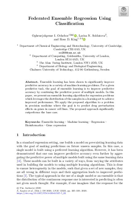 Pdf Federated Ensemble Regression Using Classification