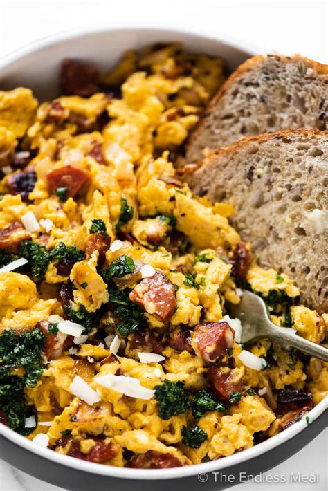 Chorizo Scrambled Eggs With Cilantro Pesto The Endless Meal®