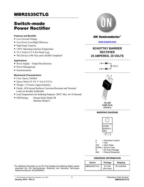 Mbr2535ctl Switch Mode Power Rectifier