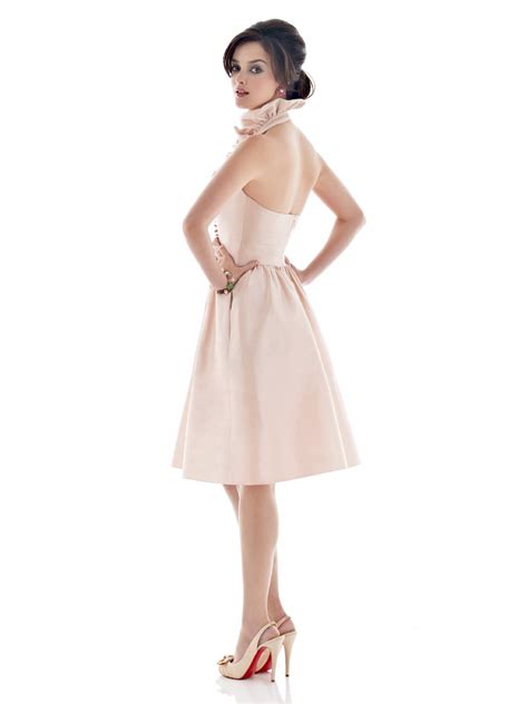 Pale Pink A Line Halter Low Back Ruffles Knee Length Prom Dresses With Belt