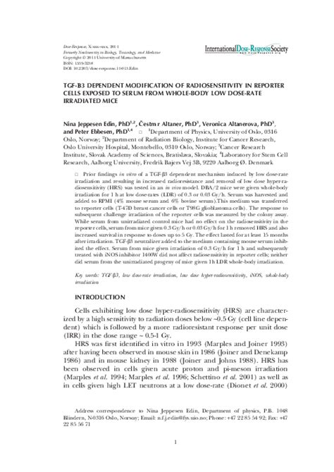Pdf Tgf Β3 Dependent Modification Of Radiosensitivity In Reporter