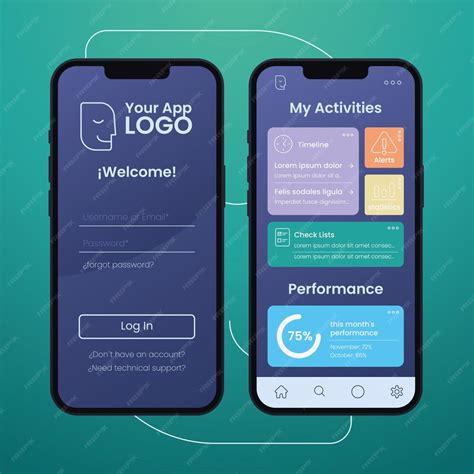 Premium Vector Colored Business Mobile App Ui Mockup Template Vector