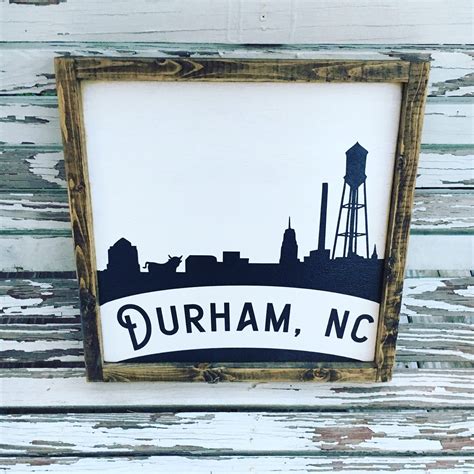 Durham Skyline Wall Art Bull City Framed Wood Sign 13 5 X 13 5