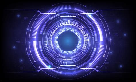 미래 공상 과학 빛나는 Hud 요소 추상 하이테크 배경 헤드업 디스플레이 인터페이스의 데이터 컴퓨터 가상 현실 기술 혁신 화면 원형 엔지니어 홀로그램 프리미엄 벡터