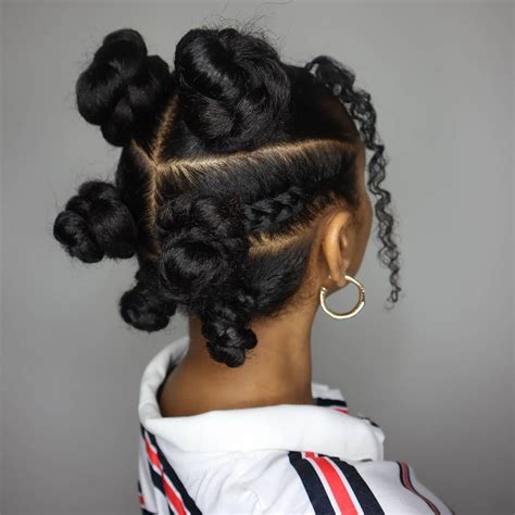 Bandeau Knots Braided Afro Bun Bantu Knots With Curly Hair In The