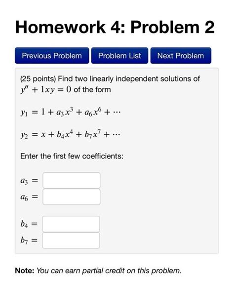 Solved Homework 4 Problem 2 Previous Problem Problem List