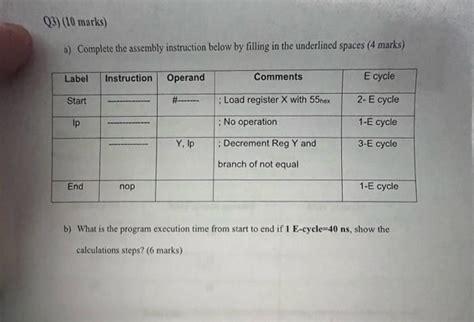 Solved A Complete The Assembly Instruction Below By Filling Chegg