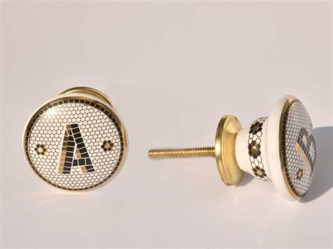 Premium Black And Gold Honeycomb Monogram Alphabet Cabinet Knobs