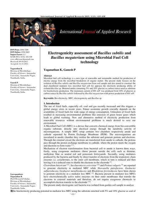 Pdf Electrogenicity Assessment Of Bacillus Subtilis And Bacillus Megaterium Using Microbial