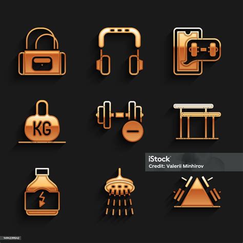 덤벨 샤워 무게가 있는 금속 랙 고르지 않은 막대 스포츠 영양 무게 피트니스 앱 및 가방 아이콘을 설정합니다 벡터 0명에 대한 스톡 벡터 아트 및 기타 이미지 Istock