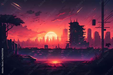 Cyberpunk City Landscape With A Sunset Ai Generated Cyberpunk Cyberpunk City Landscape With A Sunset Ai Generated Cyberpunk