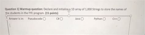 Solved Question 1 Warmup Question Declare And Initialize A