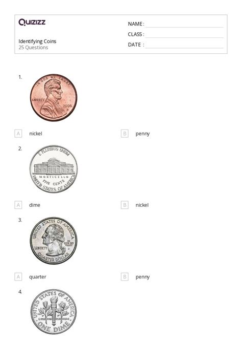 50 Identifying Coins Worksheets For 1st Grade On Quizizz Free