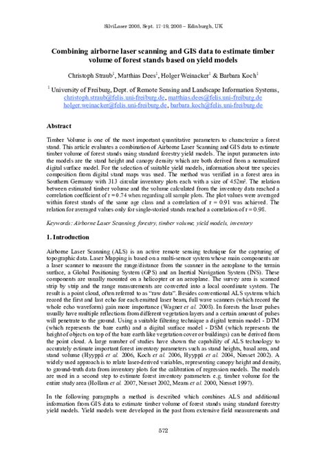 Pdf Combining Airborne Laser Scanning And Gis Data To Estimate Timber