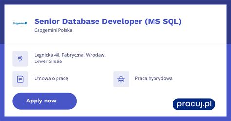Oferta Pracy Senior Database Developer Ms Sql Capgemini Polska Wrocław