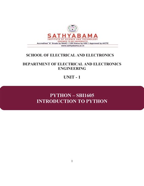 Python School Of Electrical And Electronics Department Of