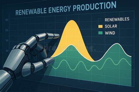 Robot Hand Displaying Renewable Energy Production Graph Stock