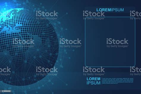 Abstract Binary World Map With Blue Polygonal Space Background With Connecting Dots And Lines