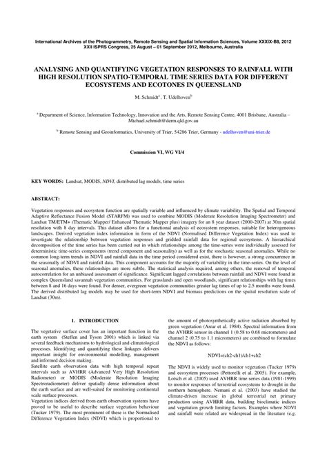 Pdf Analysing And Quantifying Vegetation Responses To Rainfall With