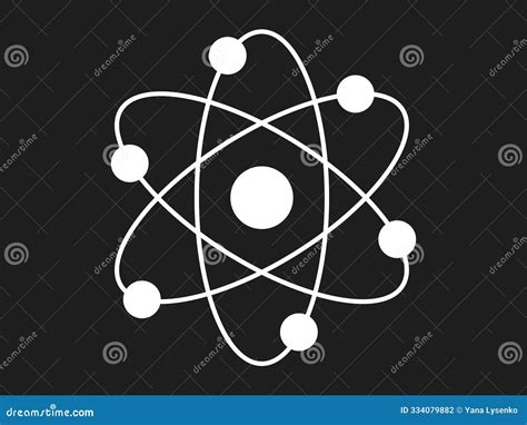 White Silhouette Of An Atom With Orbiting Electrons Isolated On A Black Background Concept Of