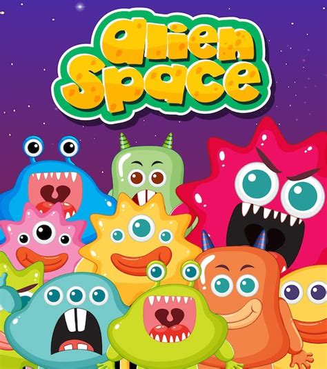 Amigos Monstros Alienígenas Fofos Em Cores Diferentes Vetor Grátis