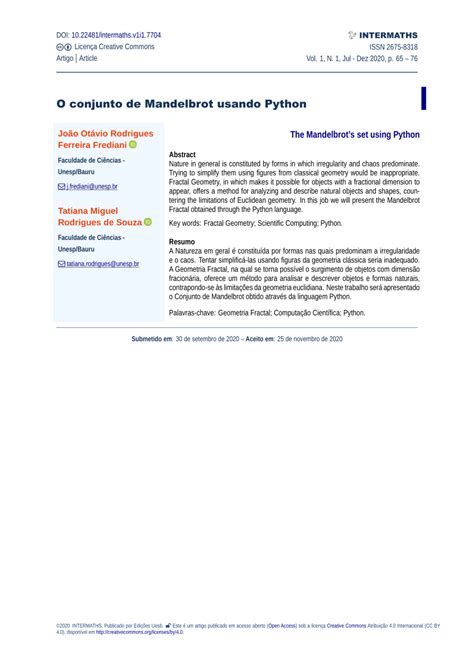 Pdf O Conjunto De Mandelbrot Usando Python