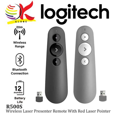 LOGITECH R500S LASER PRESENTATION REMOTE WITH RED LASER POINTER 20M WIRELESS RANGE BLUETOOTH