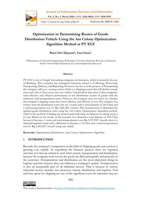 Pdf Optimization In Determining Routes Of Goods Distribution Vehicle Using The Ant Colony