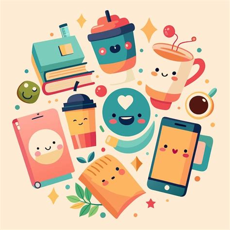 Cute Cartoon Objects With Smiling Faces Illustration Premium Ai Generated Vector