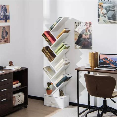 12 Tier Tree Shape Bookshelf With Drawer Organiaers For Books And