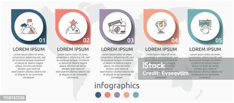 벡터 인포 그래픽 평면 템플릿 원 다섯 레이블 다이어그램 그래프 프리젠 테이션 5 가지 옵션과 화살표가있는 비즈니스 개념 콘텐츠 순서도 단계 타임 라인 워크플로 마케팅