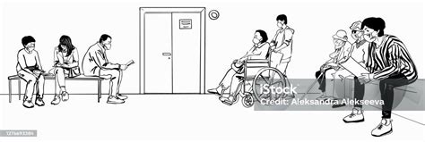 병원 병에서 약속 시간을 기다리는 환자 보호 마스크를 착용하는 환자 스케치에 대한 스톡 벡터 아트 및 기타 이미지 스케치 드로잉 라인아트 Istock